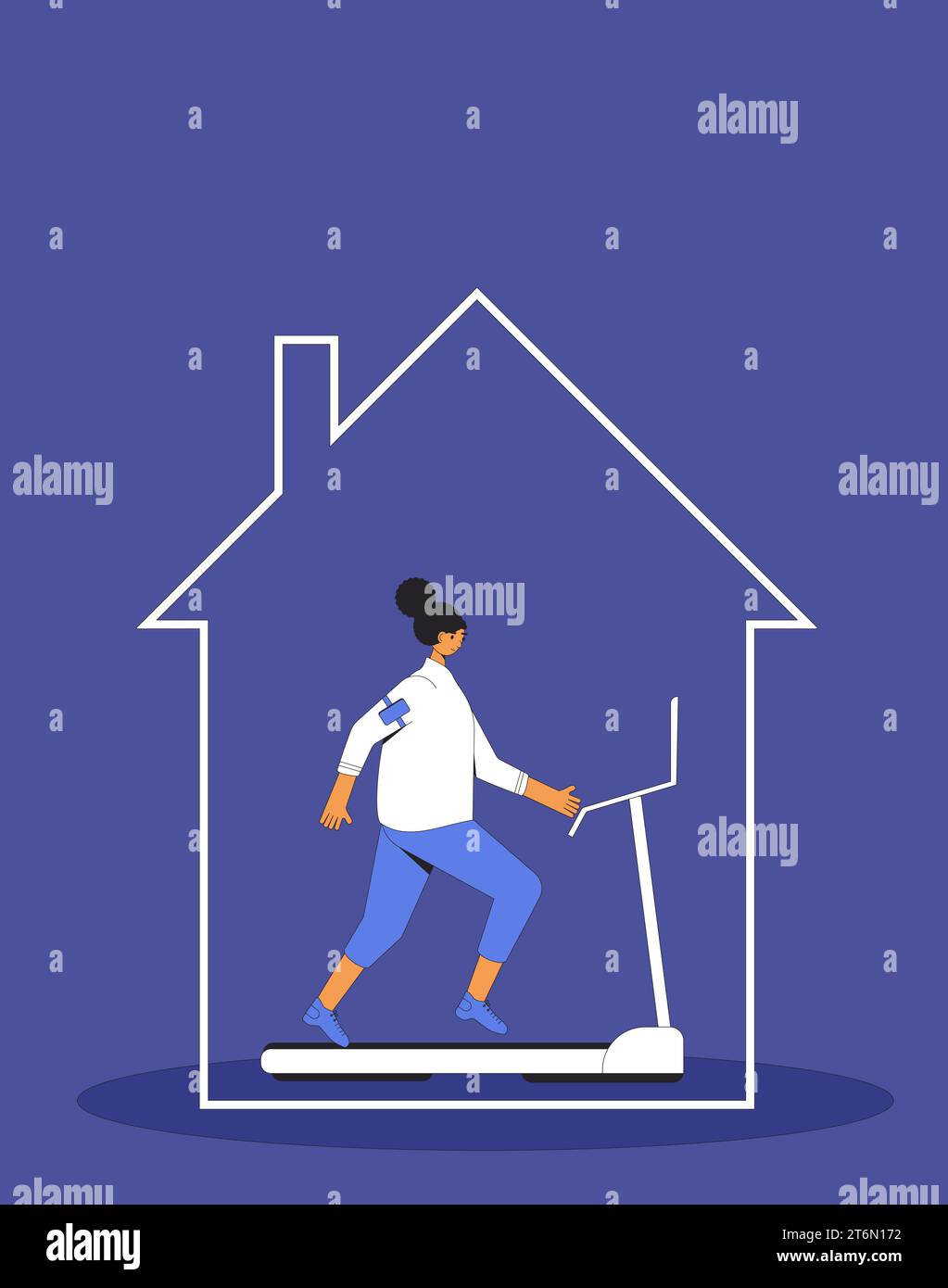 Running woman on treadmill at home. Jogger at fitness club, gym. Fight ...