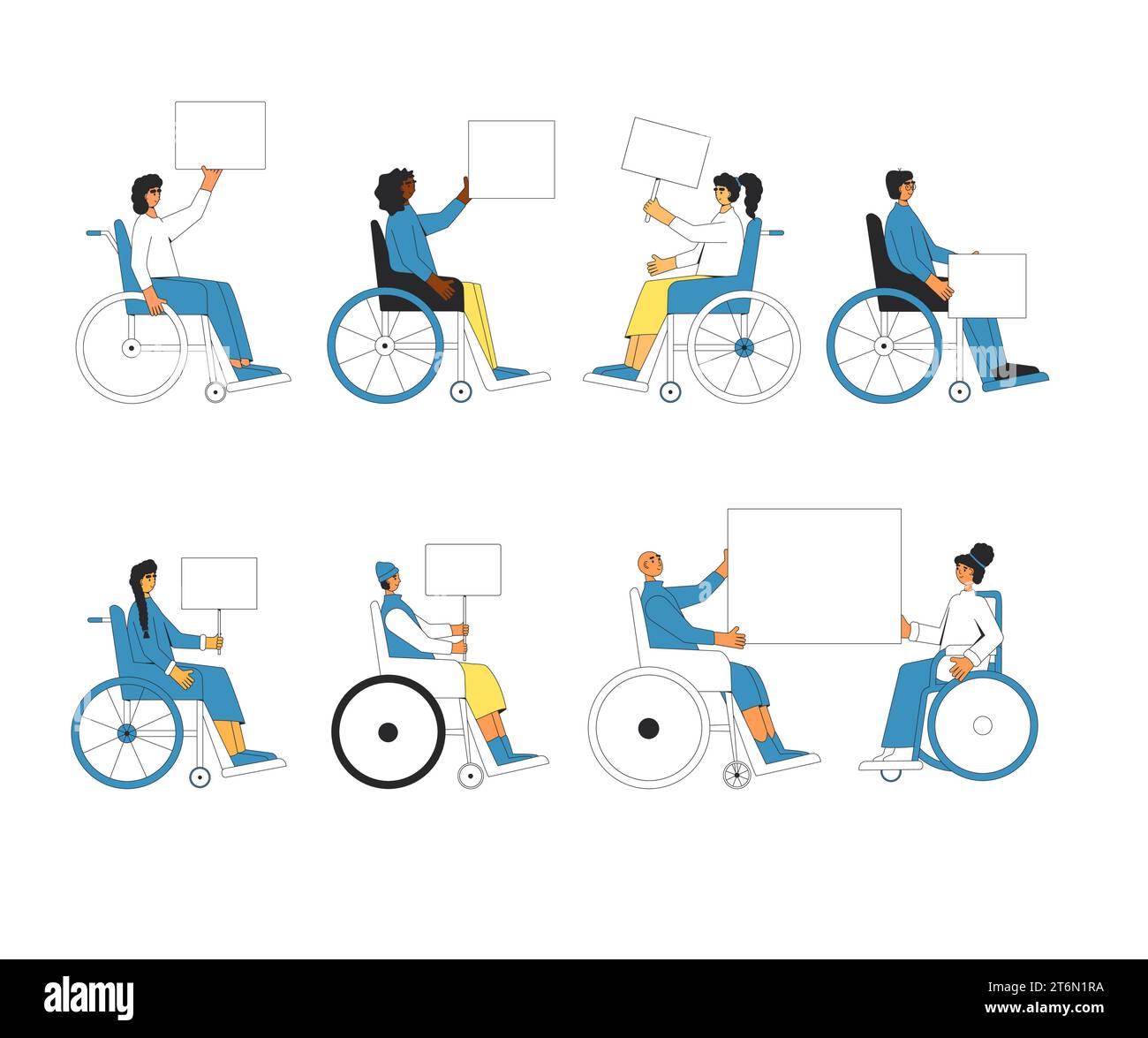 Wheelchair men and women holding a banners. People with disability with ...