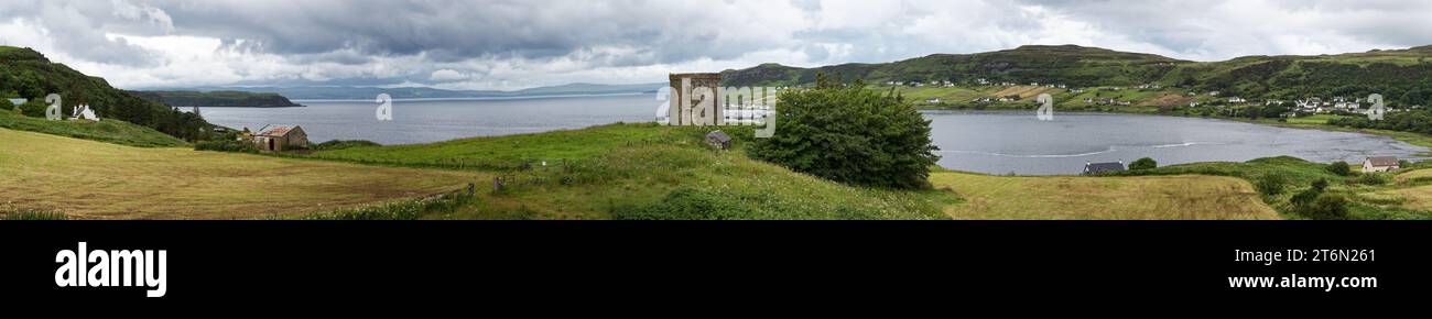 Uig bay panorama, with the Uig Tower, a 19th century folly. and the ...