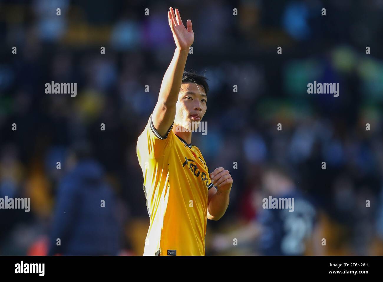 Hwang Hee-Chan #11 of Wolverhampton Wanderers waves to the fans after ...