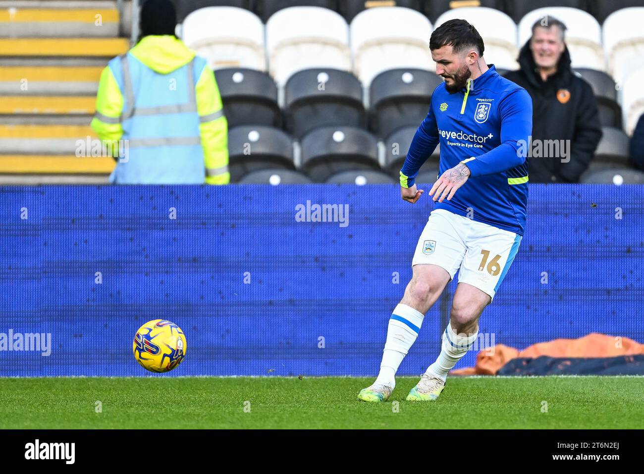 Tom Edwards #16 of Huddersfield Town during the pre-game warmup ahead ...