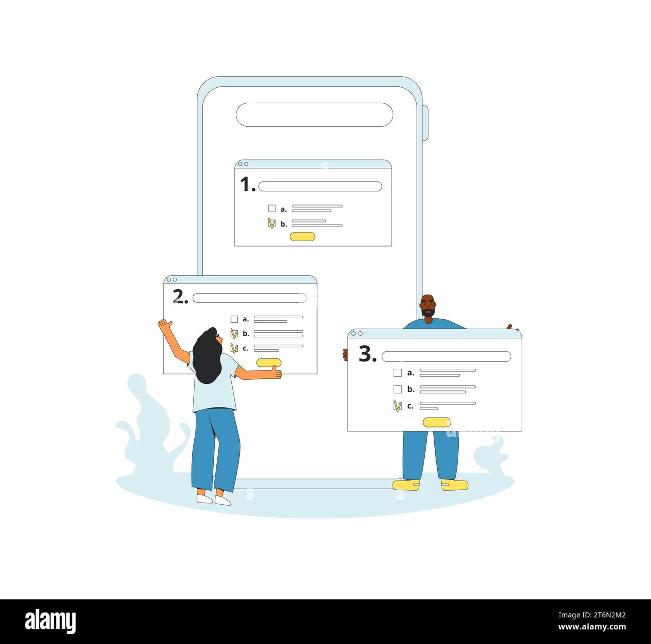 Survey on phone isolated on a white background. Quality test. Client ...