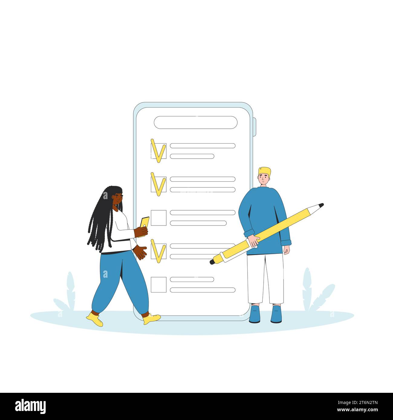 Survey on phone isolated on a white background. Quality test. Client ...