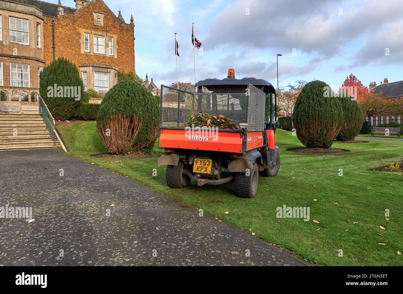 Grounds mans utility vehicle in a park in Melton Mowbray, UK Stock ...