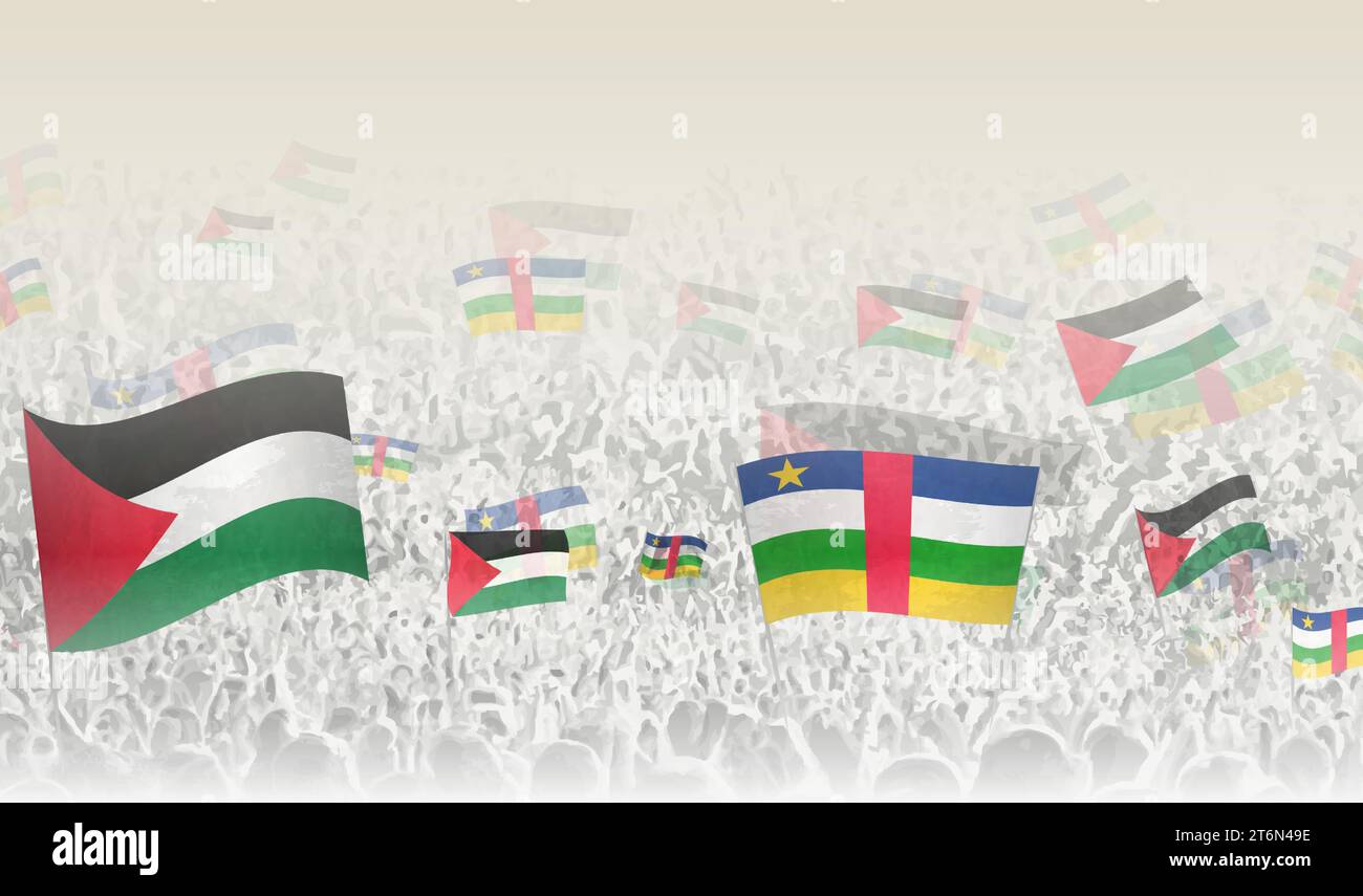 Palestine and Central African Republic flags in a crowd of cheering ...