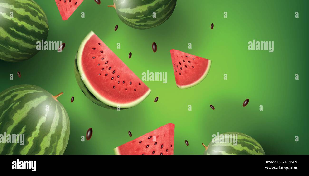 Watermelon background. Melon slice and whole, fruit pattern for juice ...