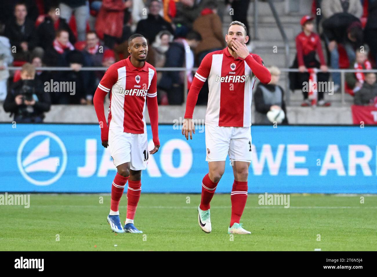 Vincent Janssen of Antwerp celebrates after scoring the 1-0 goal during ...