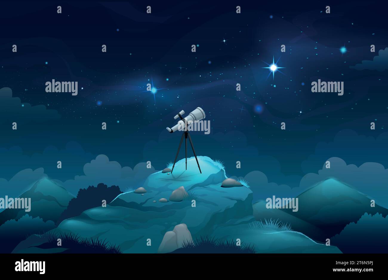 Space telescope. Stars and planets observing. Looking at starry sky and ...