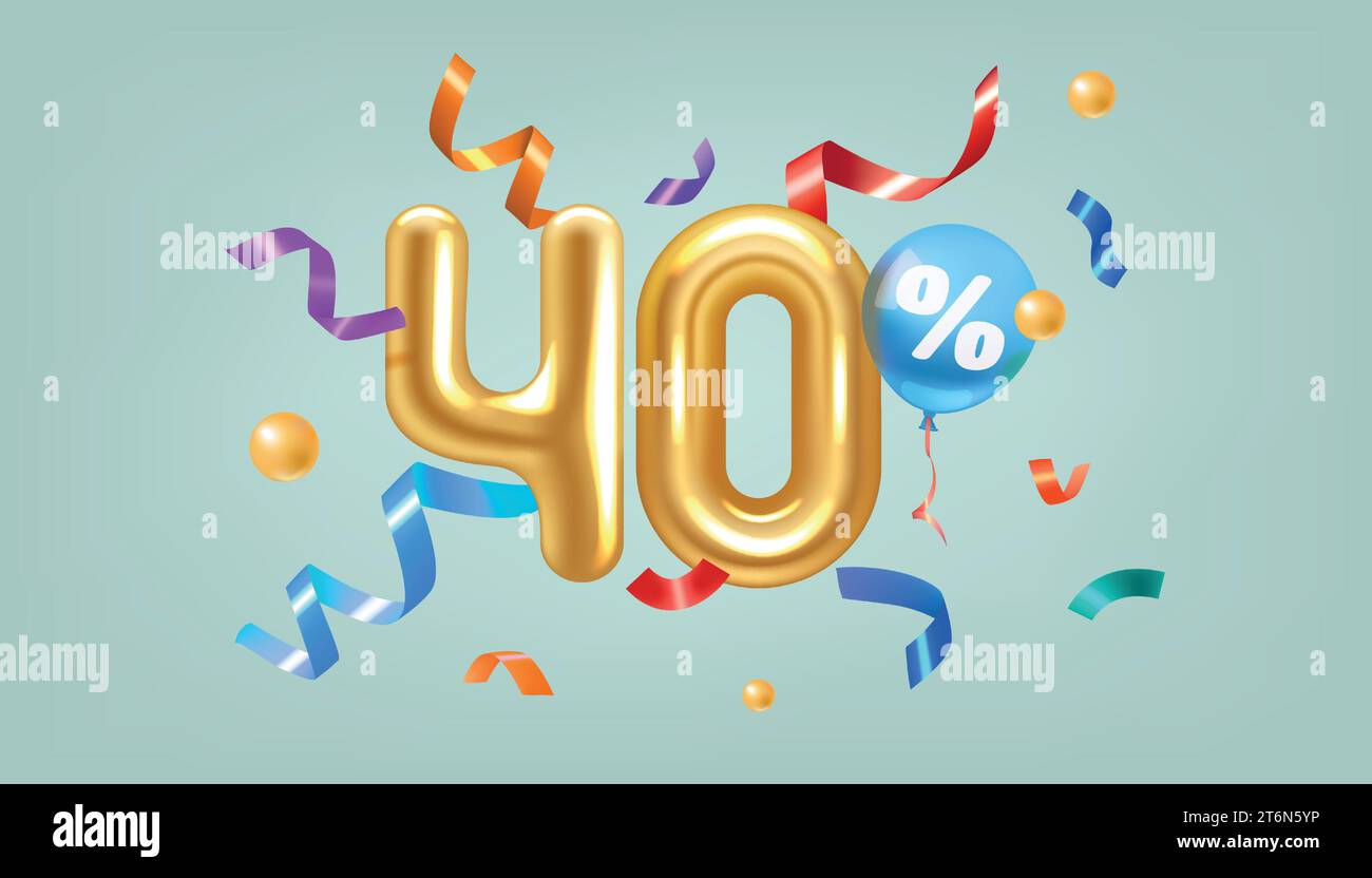 3D sale. 40 percent discount. Gift gold balloons for cute store ...