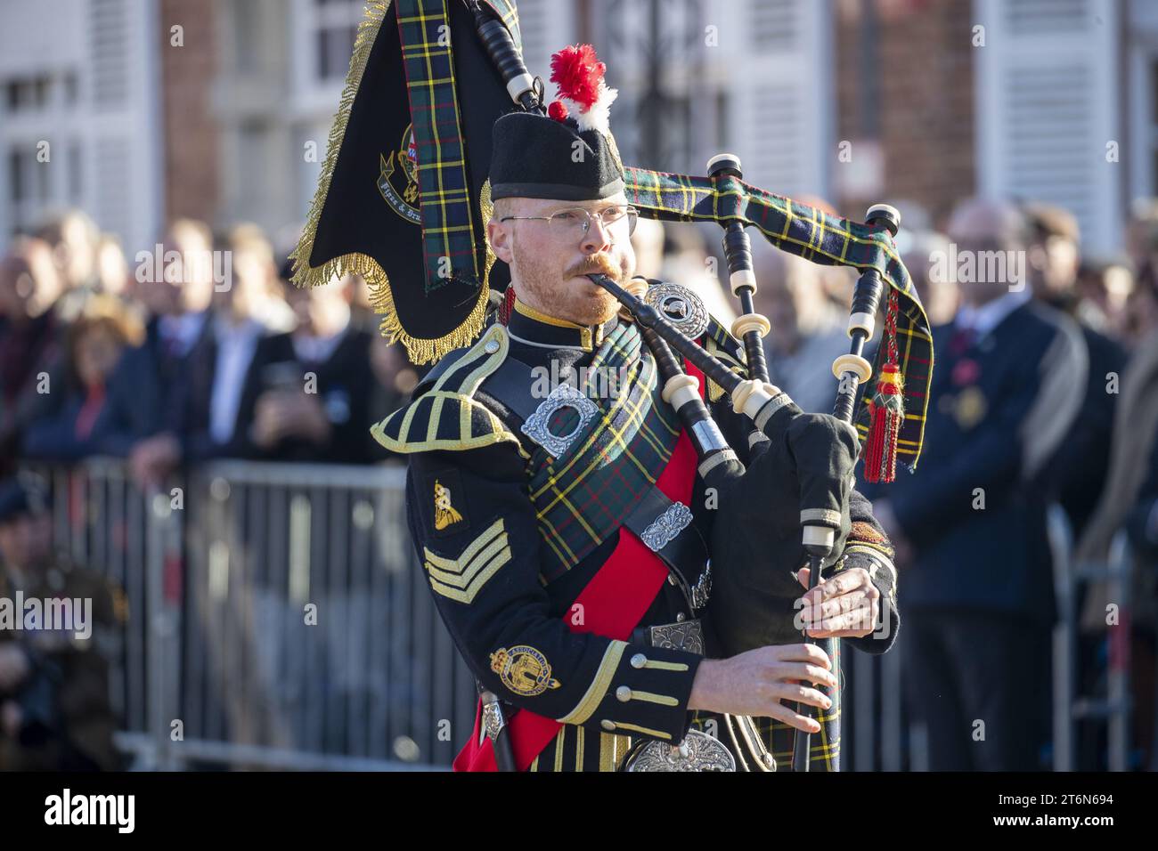 A bagpipe player in traditional Scottish attire pictured during the ...