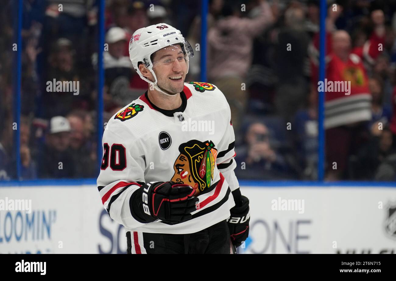 Chicago Blackhawks center Tyler Johnson (90) after scoring against the ...