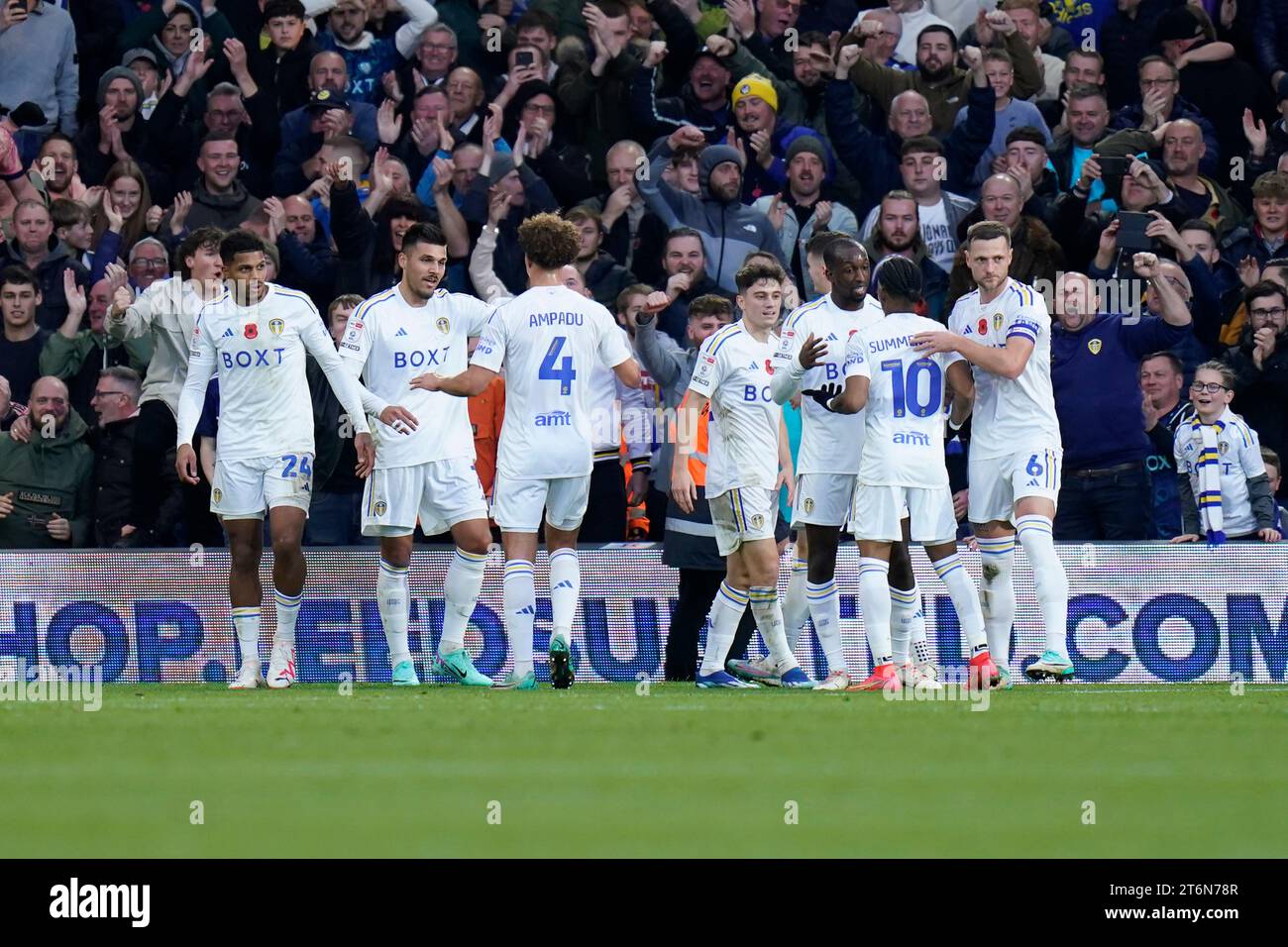 Leeds United's Joel Piroe (second from left) celebrates scoring their ...