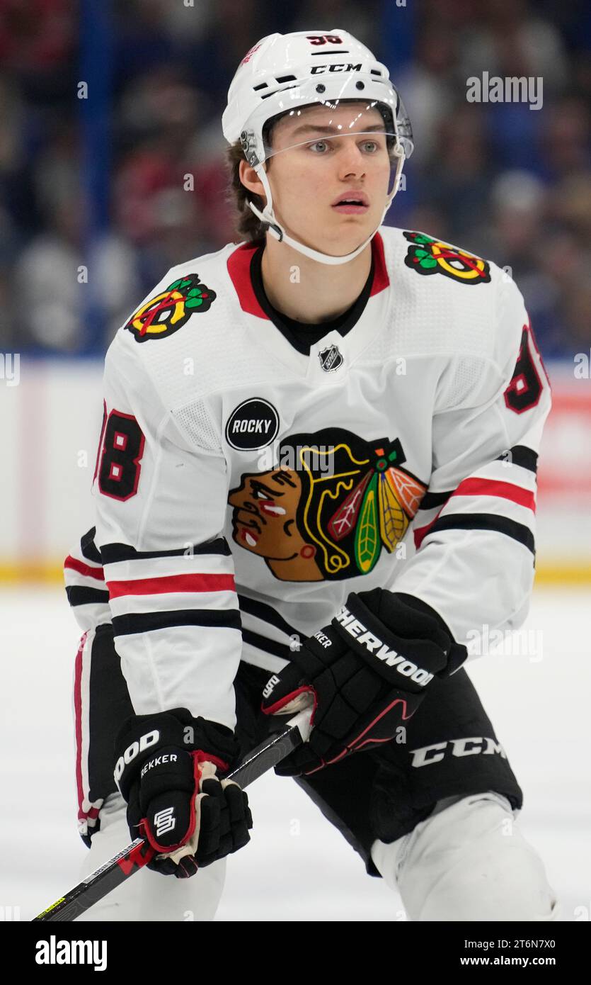 Chicago Blackhawks center Connor Bedard (98) against the Tampa Bay ...