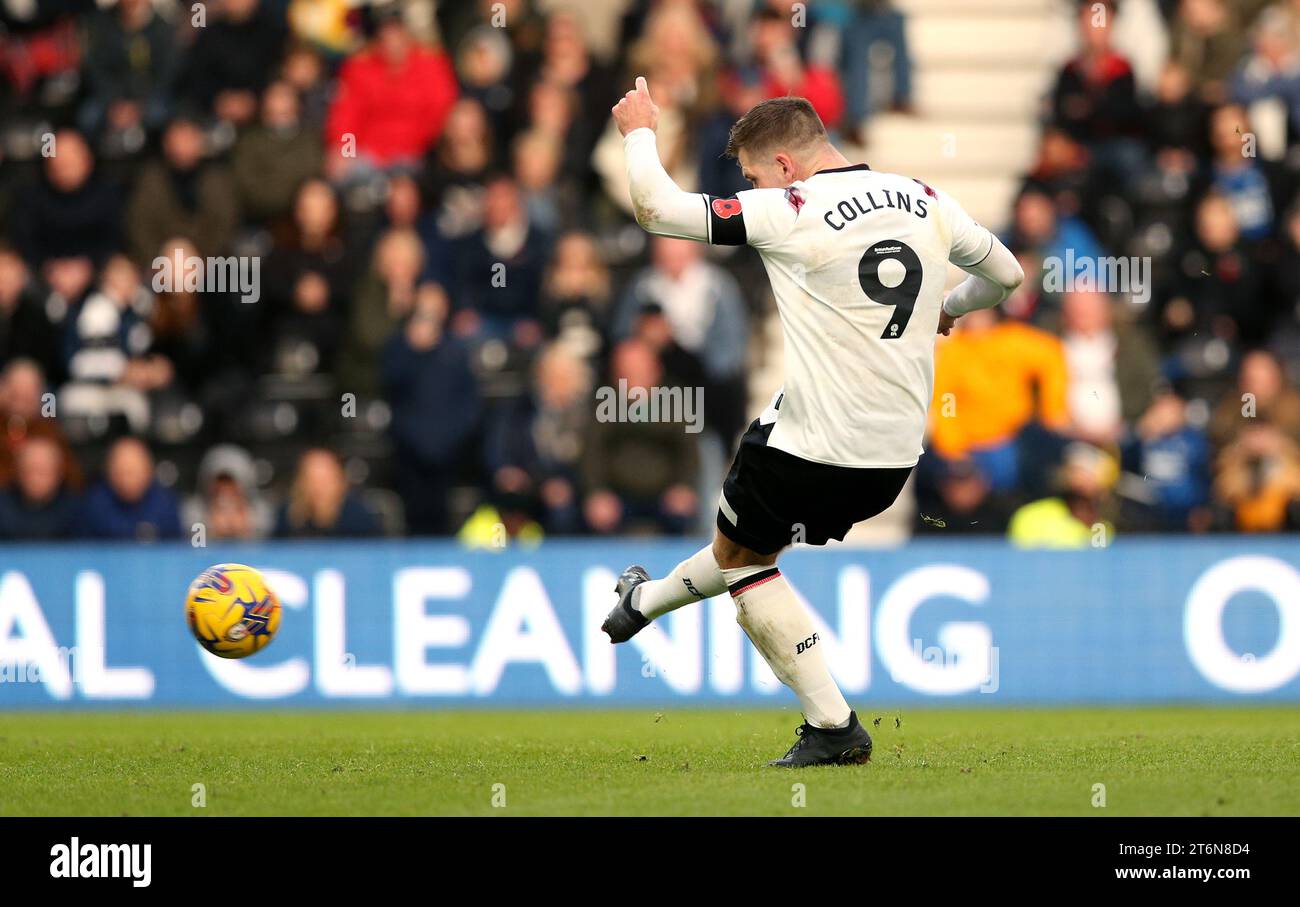 Derby County's James Collins scores their side's first goal of the game ...