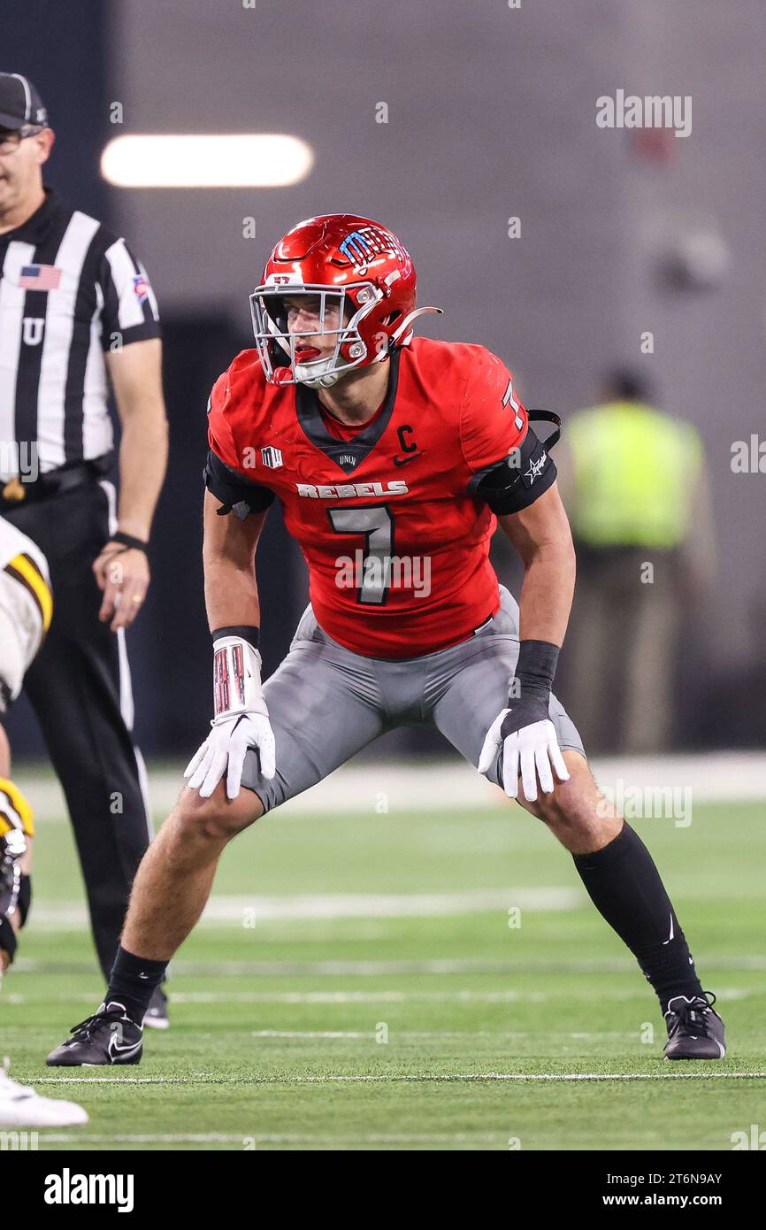 November 10, 2023: UNLV Rebels linebacker Jackson Woodard (7) watches ...