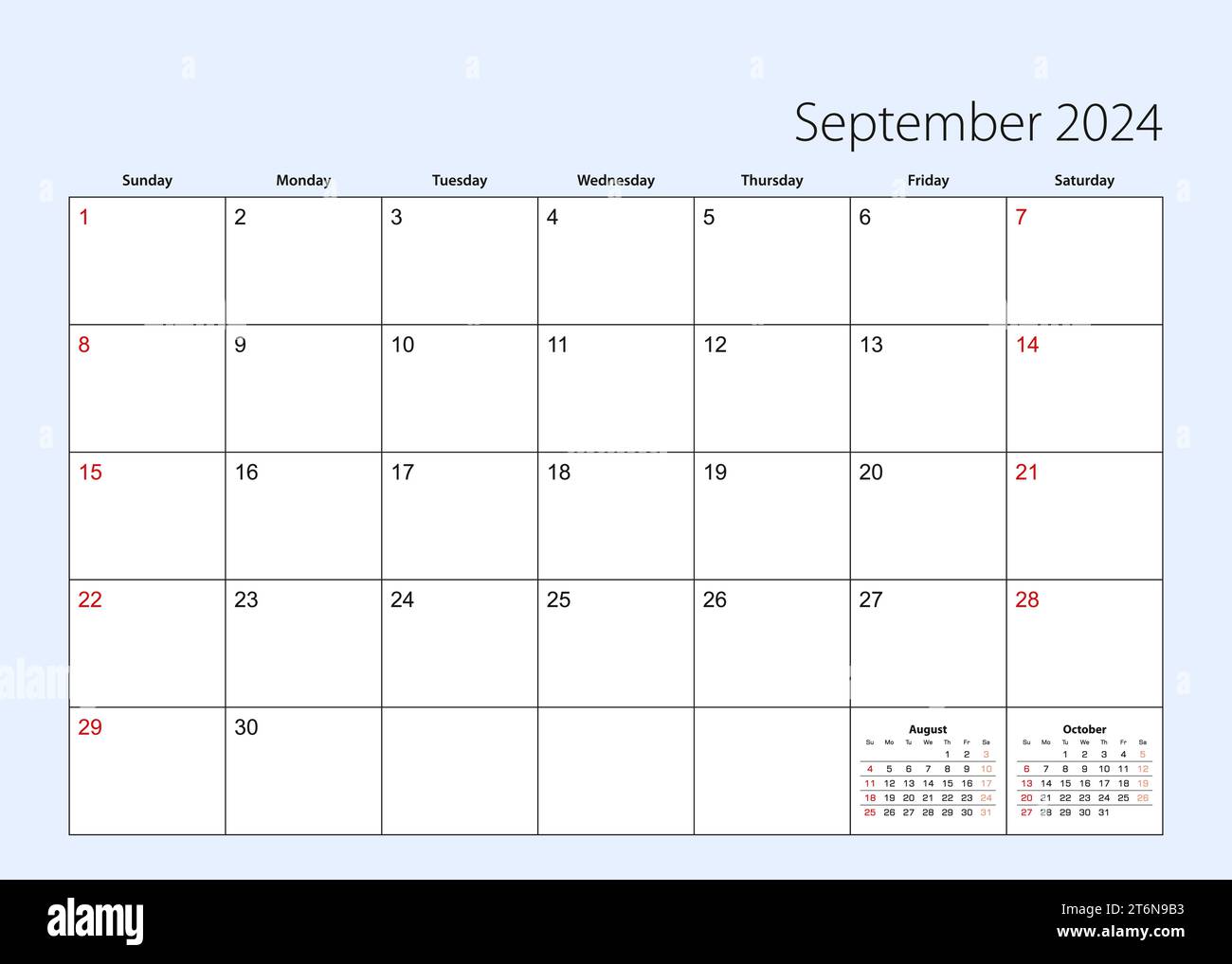 Wall calendar planner for September 2024. English language, week starts ...