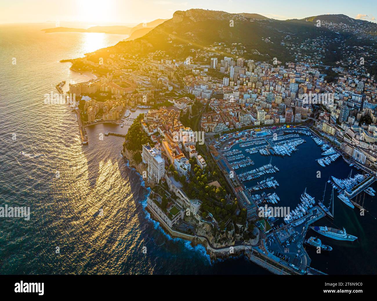 Sunset view of Monaco, a sovereign city-state on the French Riviera, in ...