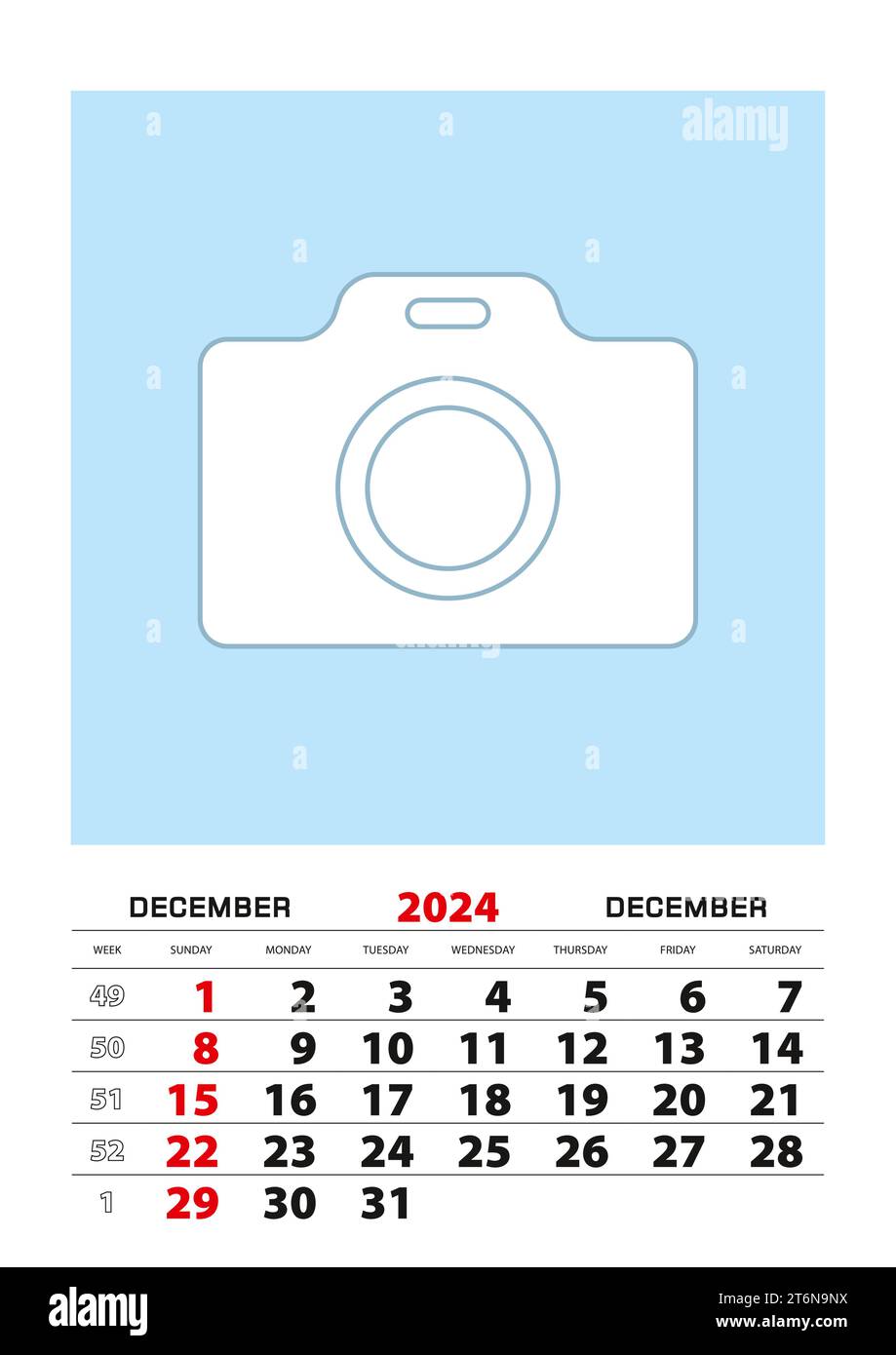 December 2024 calendar planner A3 size with place for your photo ...