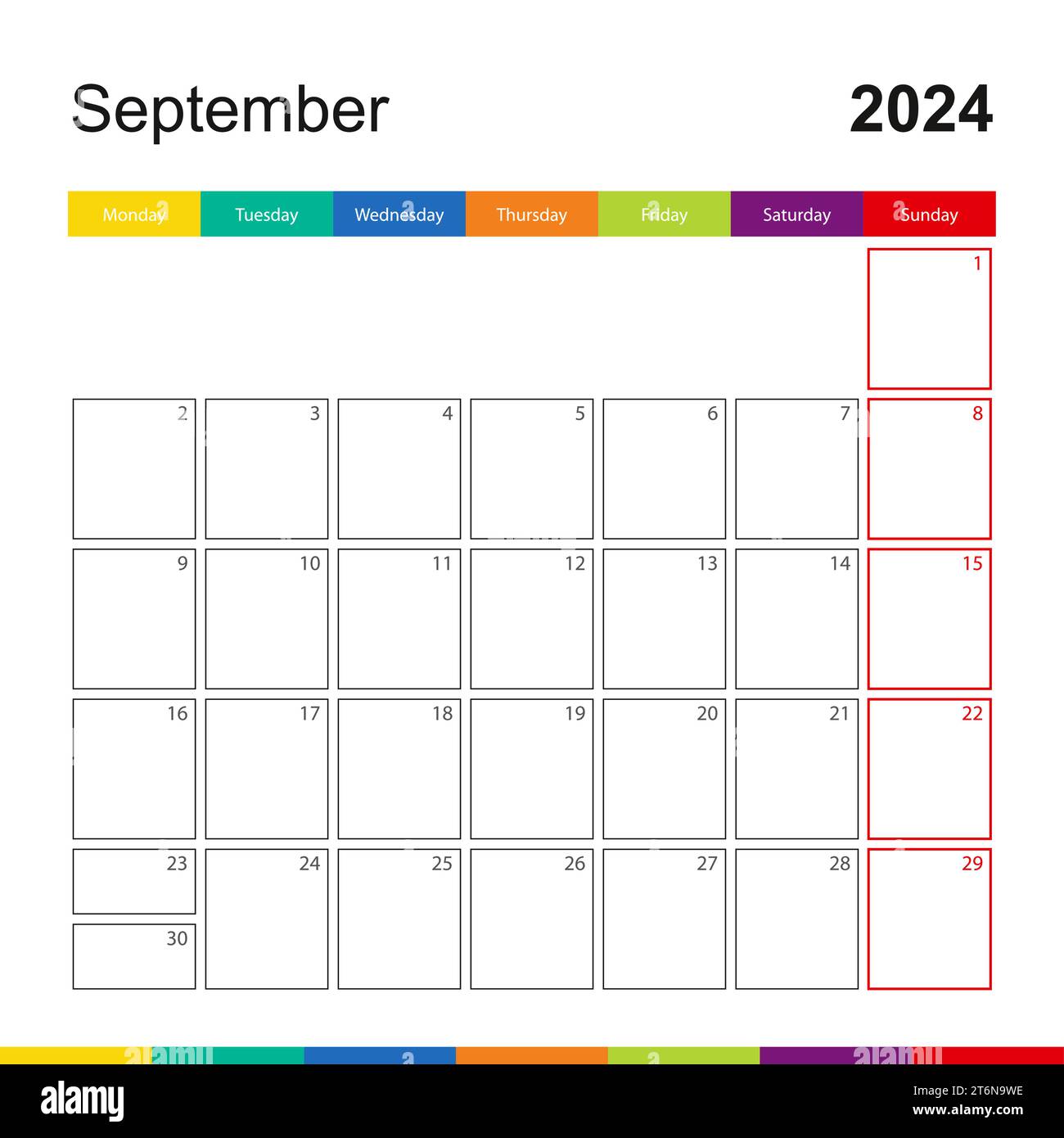 September 2024 colorful wall calendar, week starts on Monday. 2024 ...