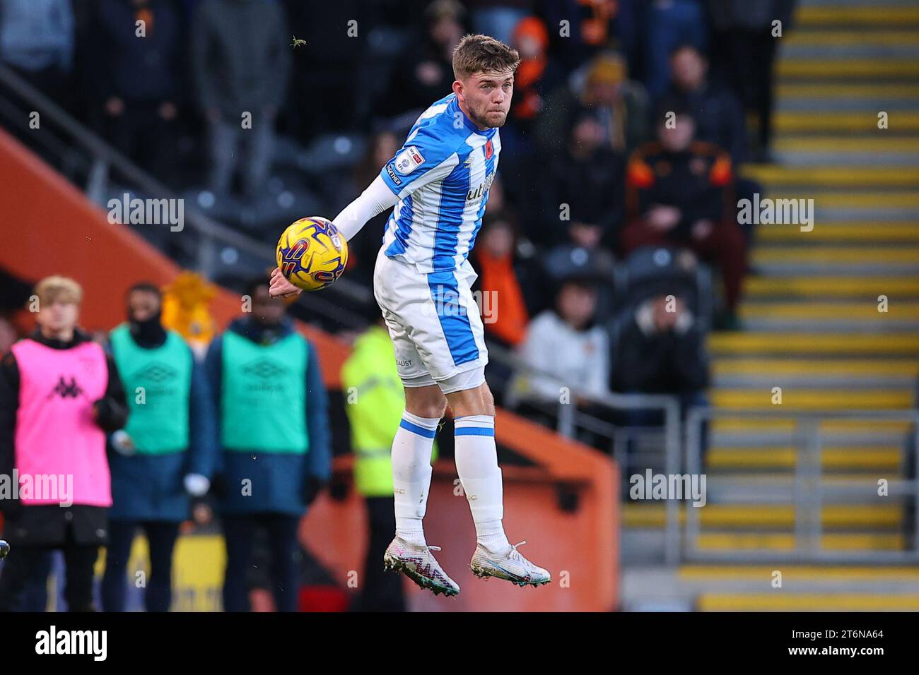 Ben Jackson #30 of Huddersfield Town heads the ball during the Sky Bet ...