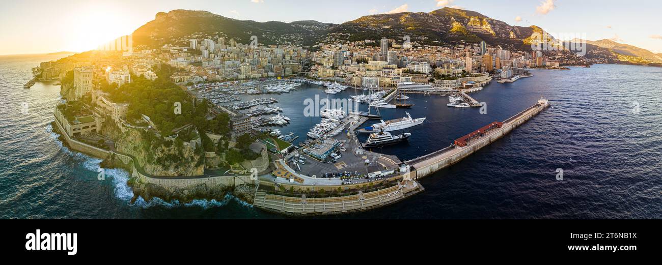 Sunset view of Monaco, a sovereign city-state on the French Riviera, in ...
