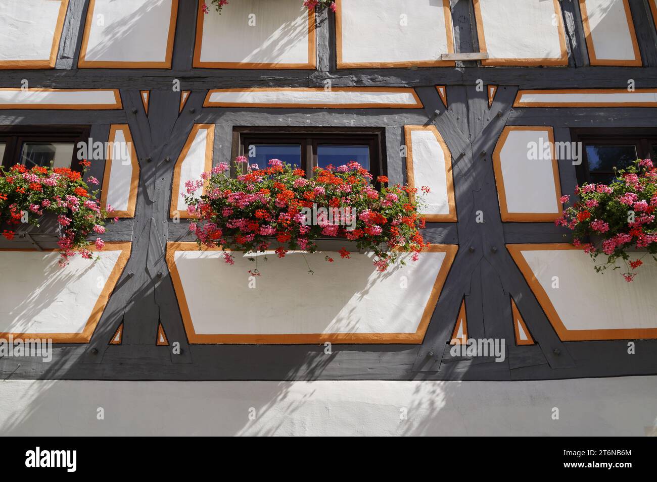 Beautiful traditional German historic half-timbered white house with ...