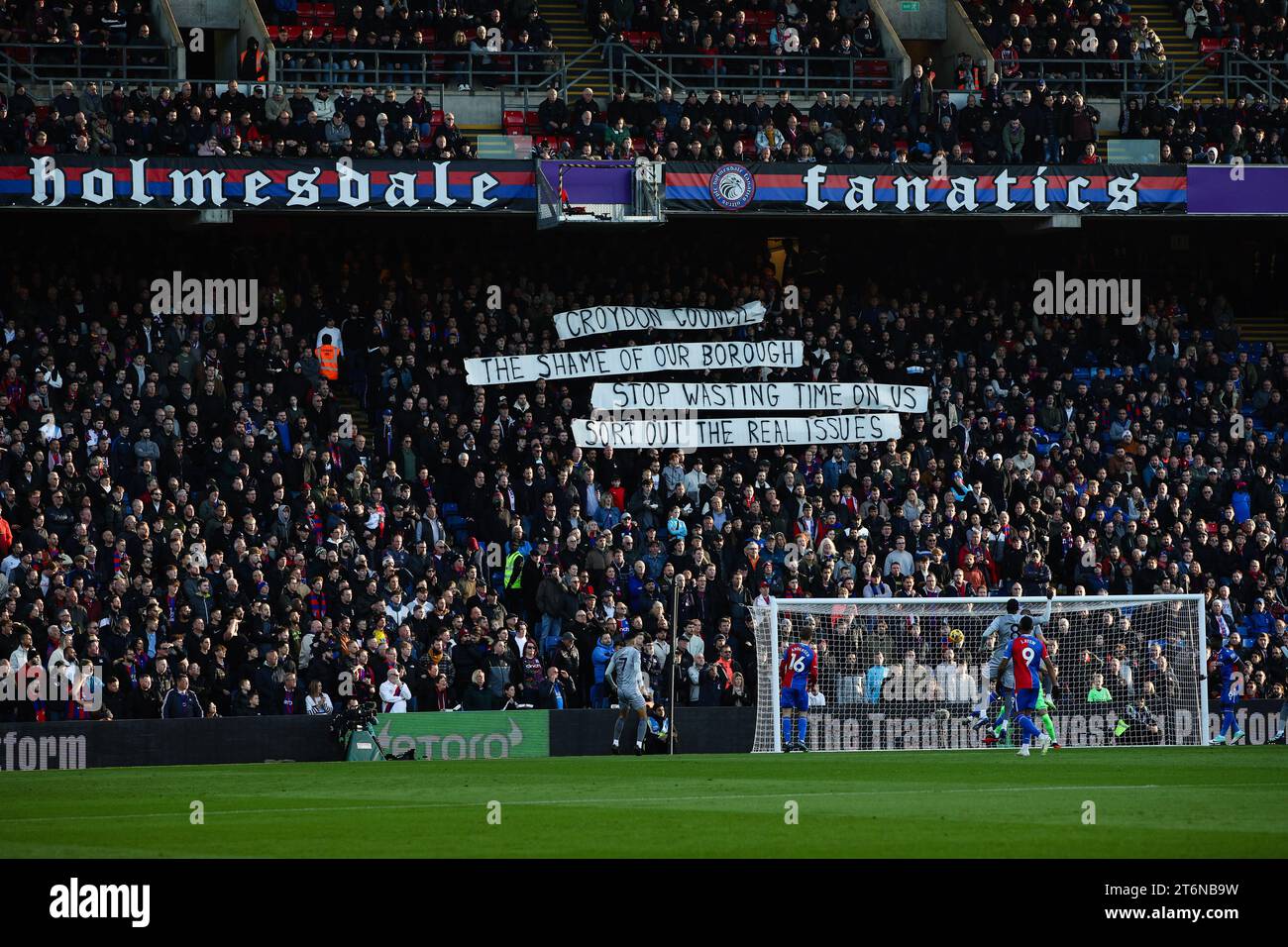 LONDON, UK - 11th Nov 2023: Crystal Palace fans display a message for ...
