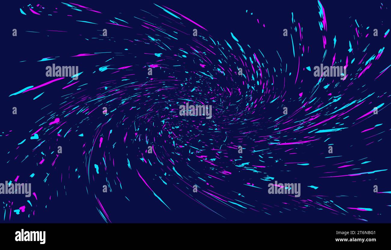 Abstract blue background with a vortex, a spiral of particles flying in ...