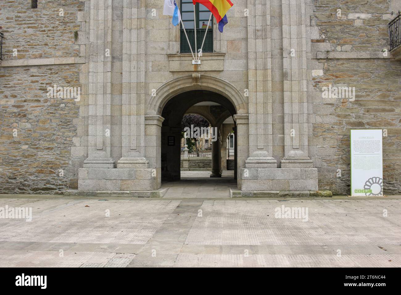 the square and an antique building in Meira , Spain Stock Photo - Alamy