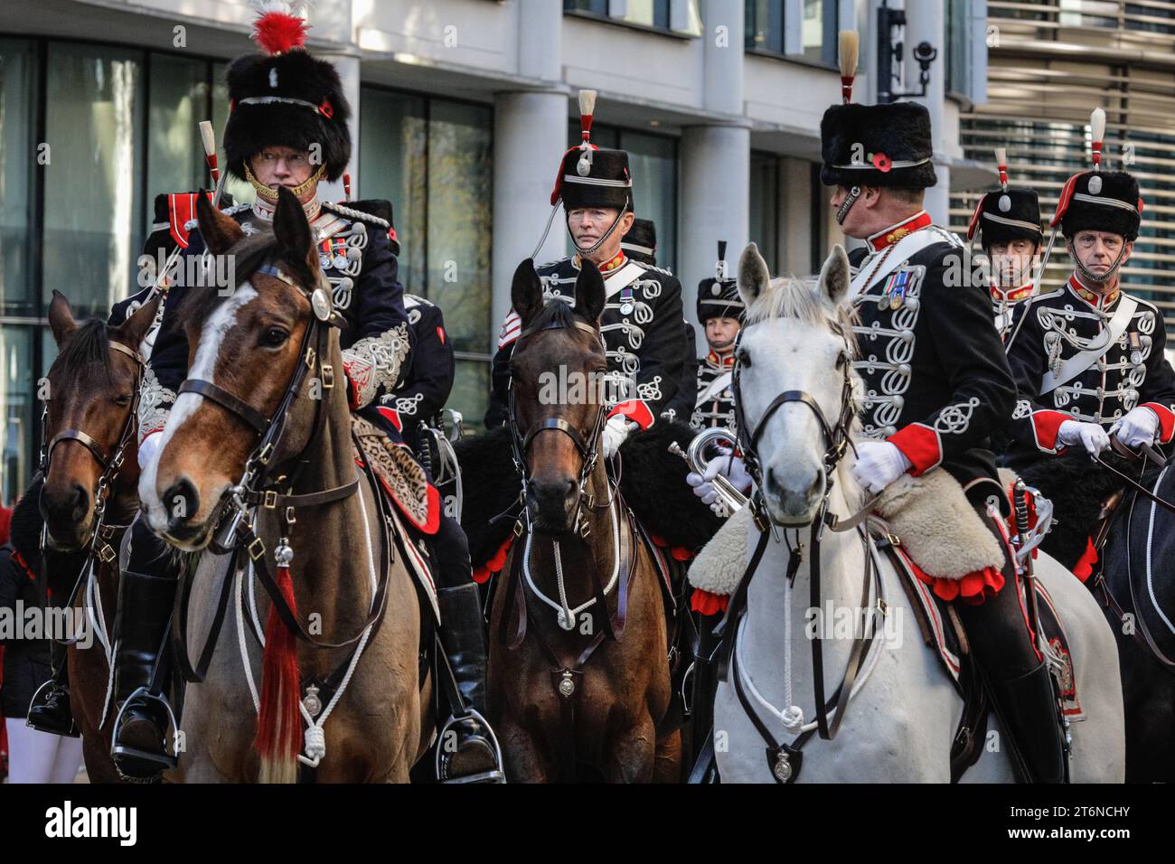 London, UK 11th Nov 2023. Troups line up at the start of the route ...