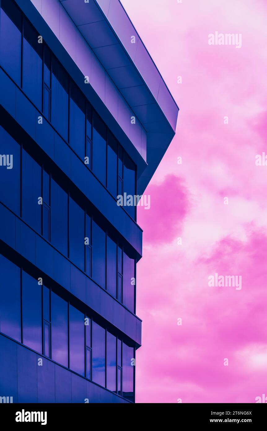 Generic office building exterior painted with retro colored gradients ...