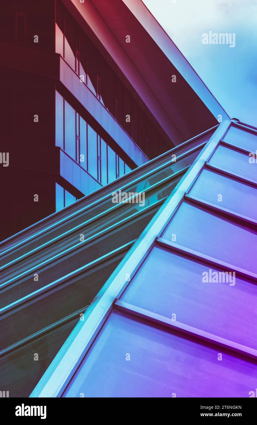 Glass office buildings painted with colorful pastel gradients Stock ...