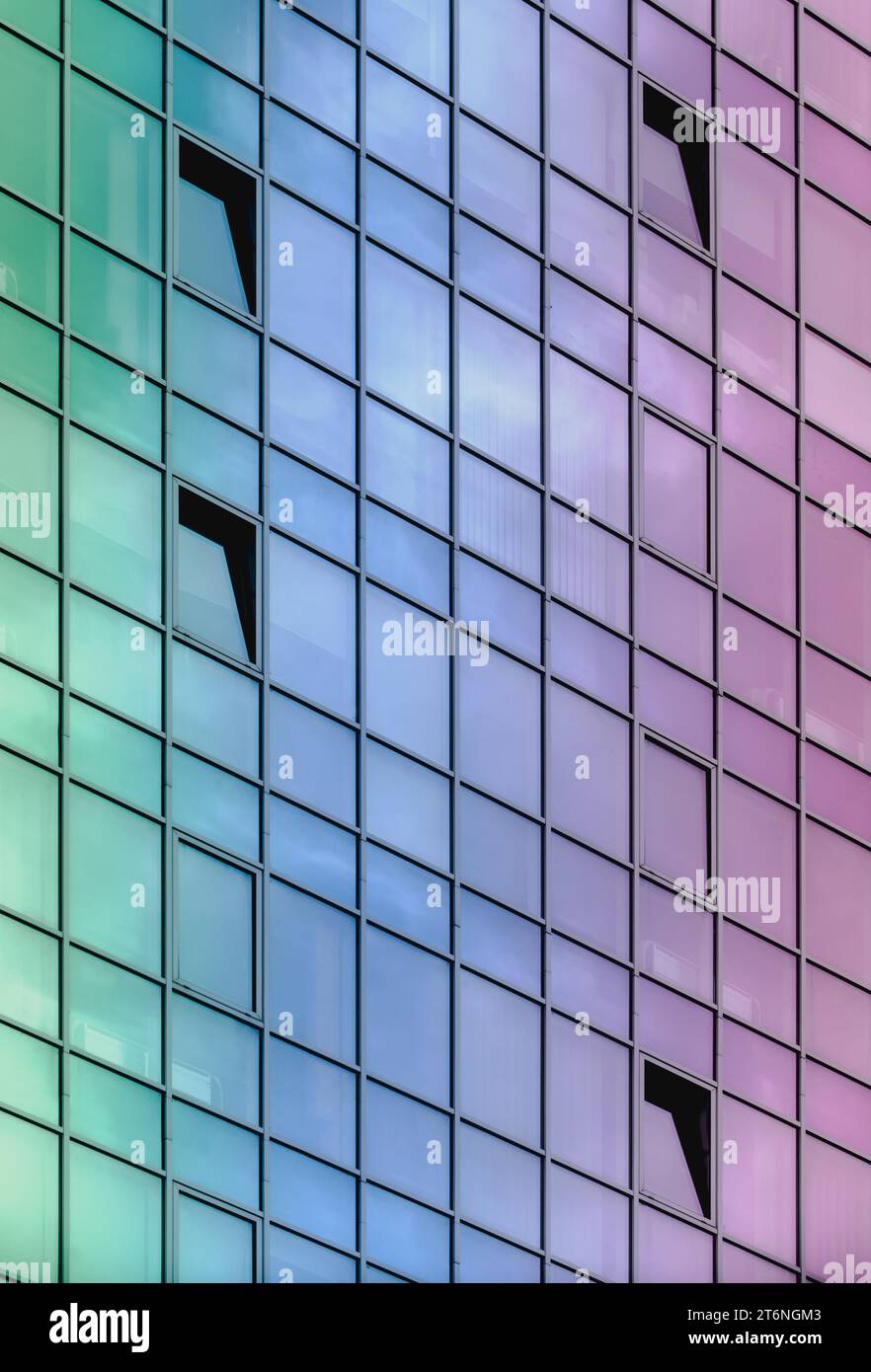 Glass building facade painted with pastel-saturated color gradient ...