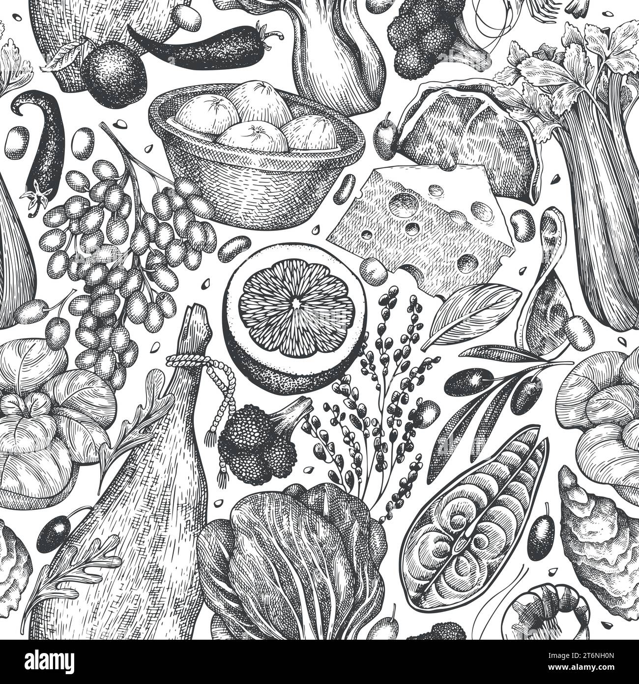 Mediterranean Cuisine Seamless Vector Pattern. Vector Hand Drawn ...