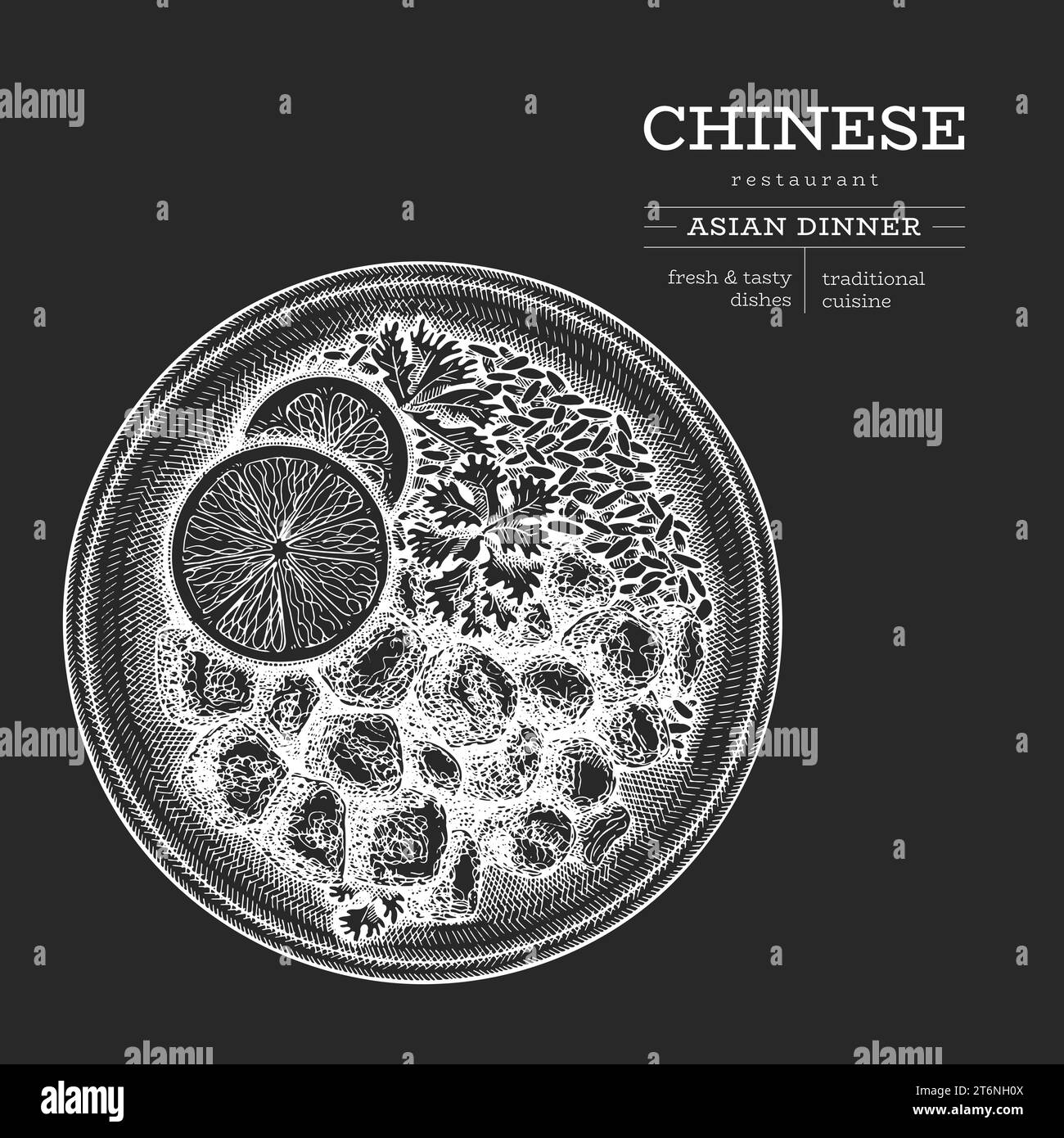 Chinese Dish Chalk Board Illustration. Vector Hand Drawn Isolated Sweet ...