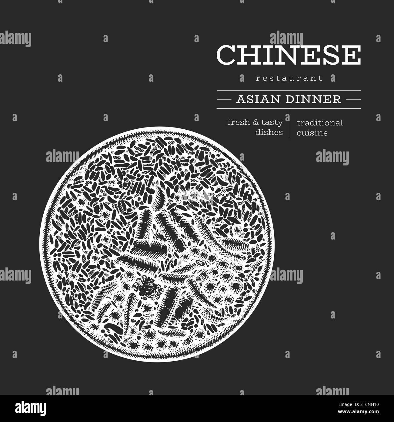 Chinese Dish Chalk Board Illustration. Vector Hand Drawn Isolated Dim ...
