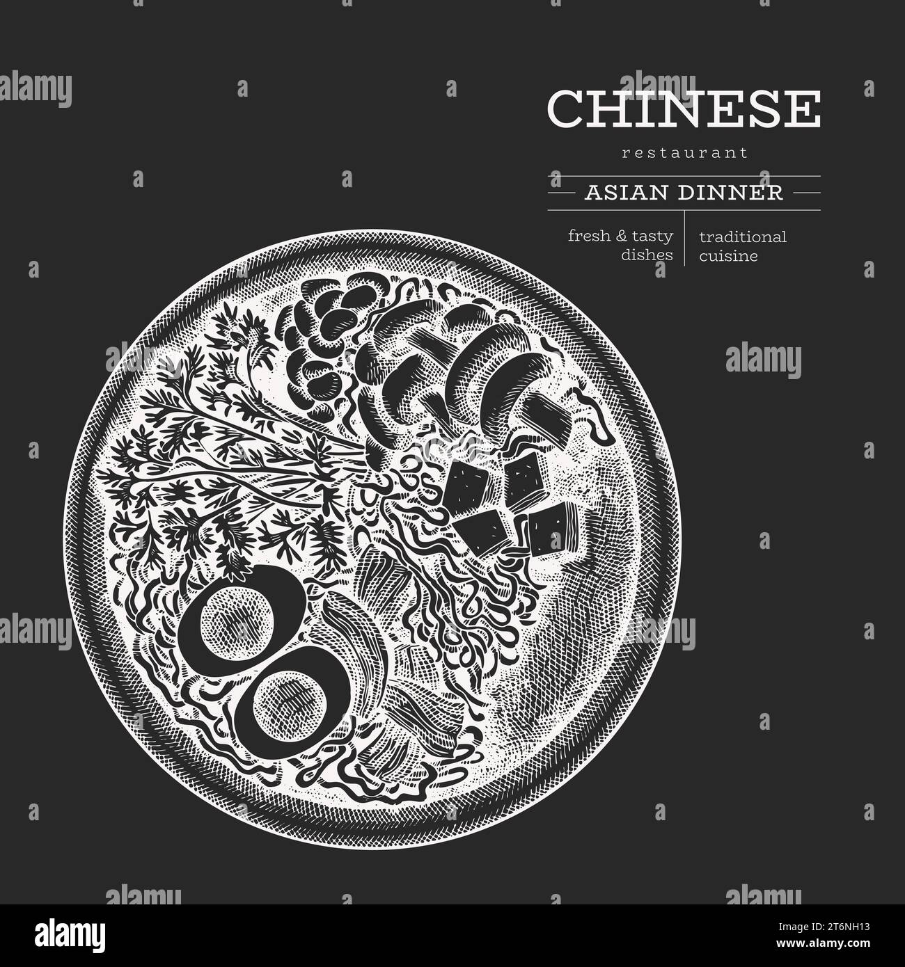 Chinese Dish Chalk Board Illustration. Vector Hand Drawn Isolated Ramen ...