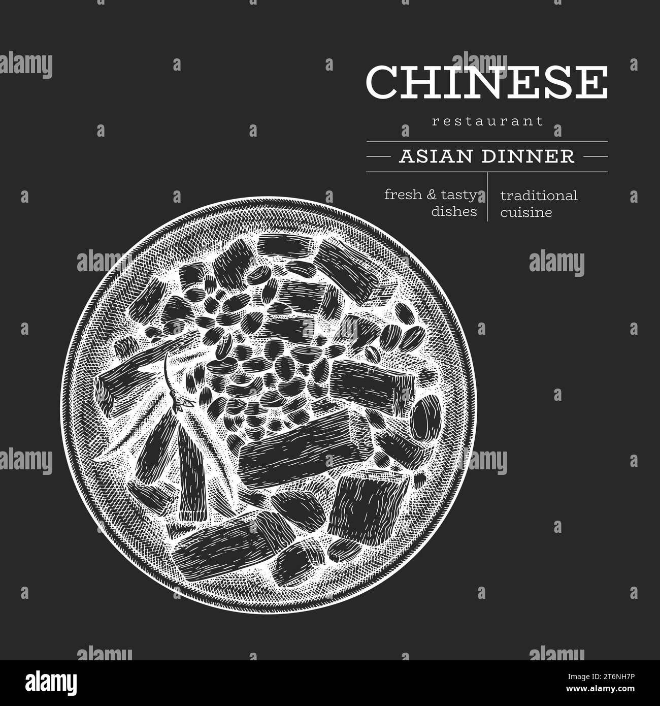 Chinese Dish Chalk Board Illustration. Vector Hand Drawn Isolated Kung ...