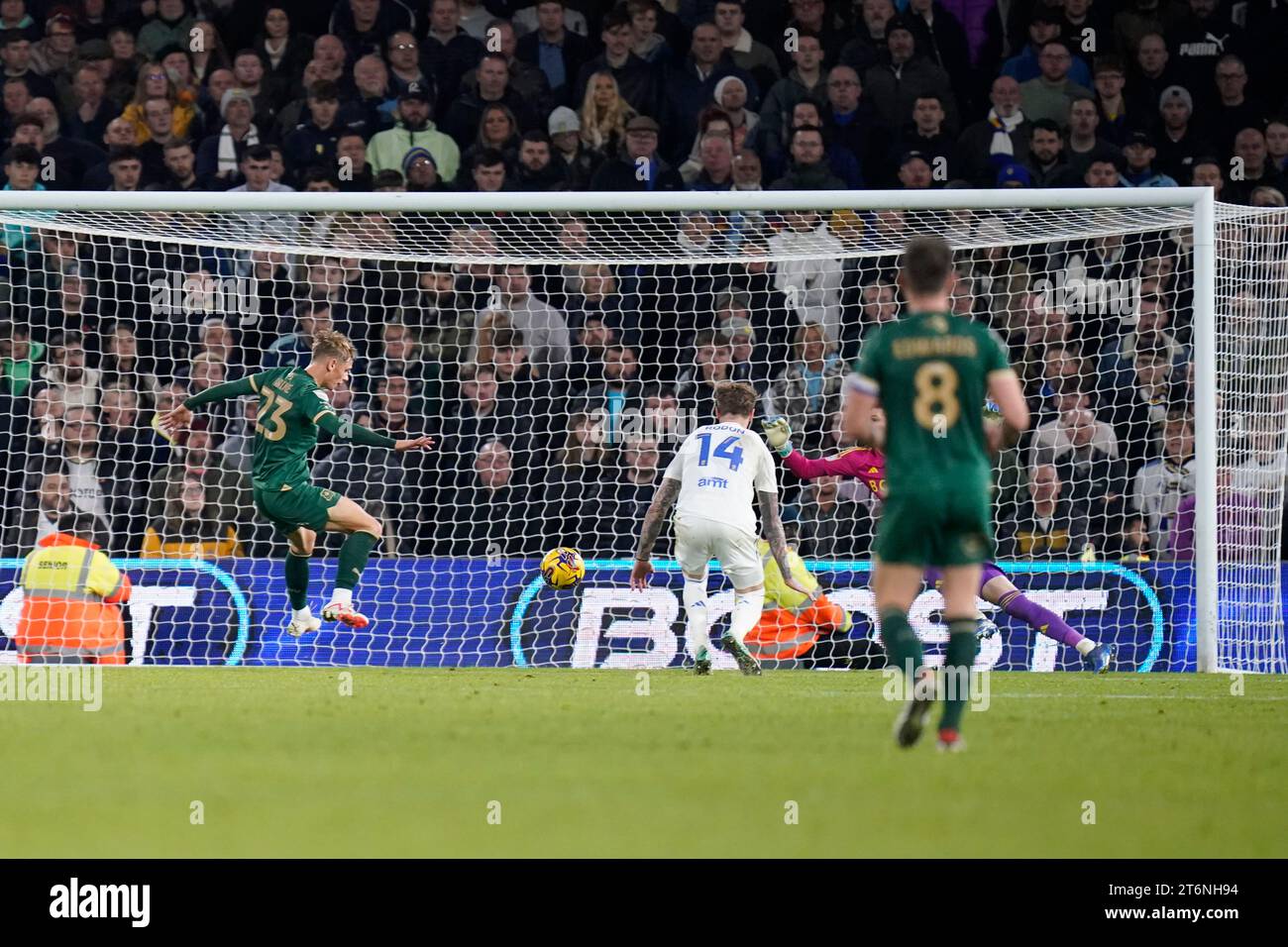 Plymouth Argyle's Ben Waine (left) scores their side's first goal of ...