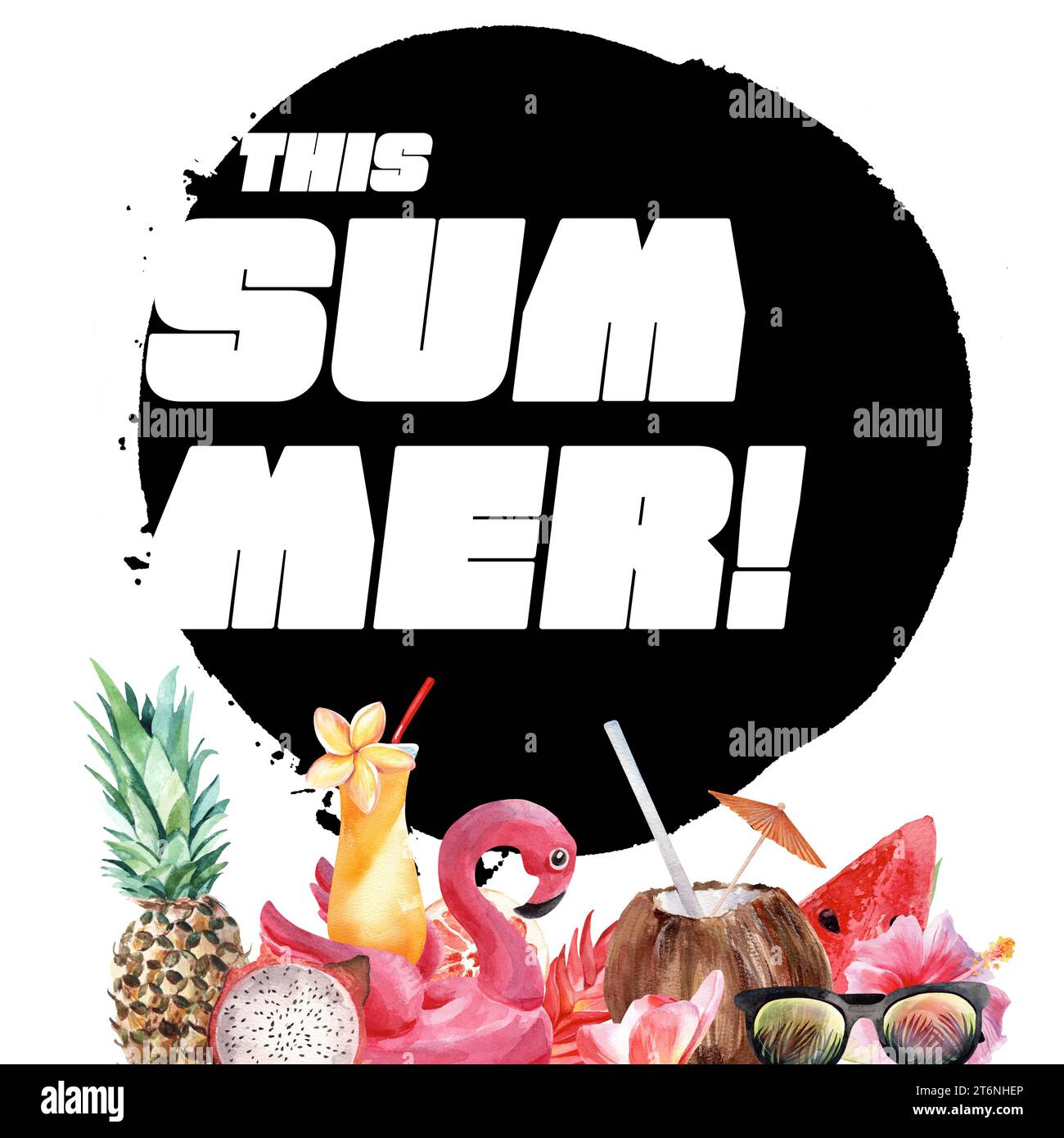 Summer vacation illustration set. Watercolor drawing. isolated object ...