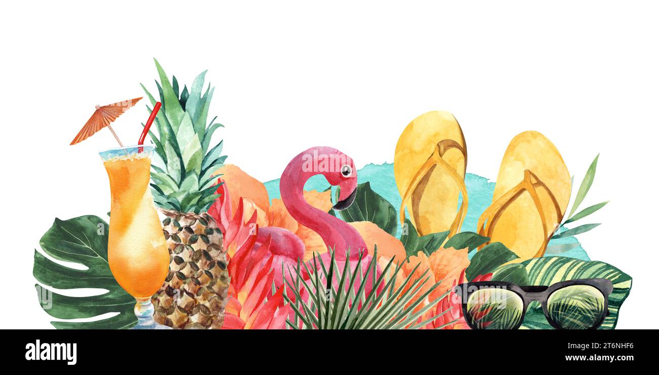 Summer vacation illustration set. Watercolor drawing. isolated object ...