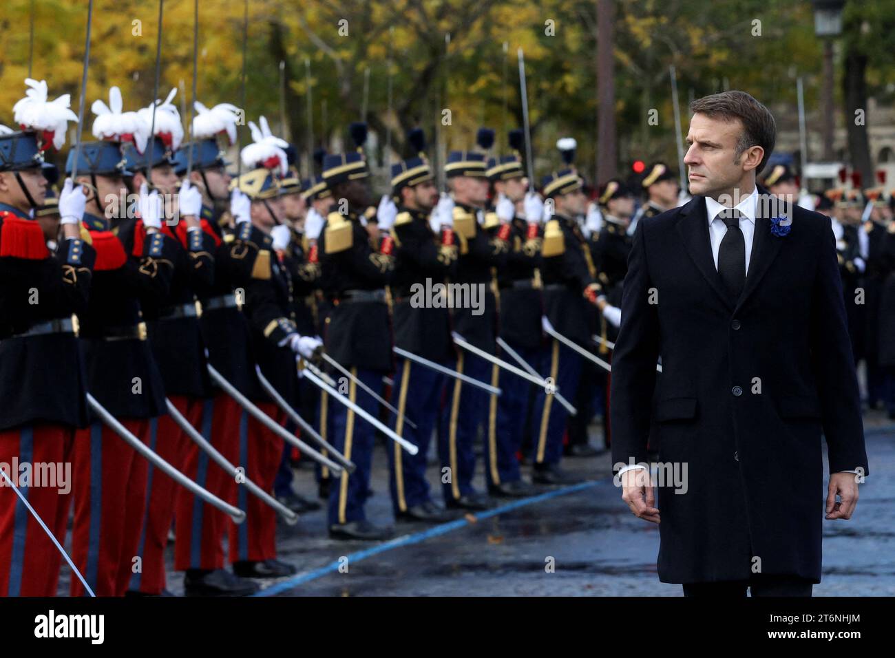 French President Emmanuel Macron during wreath-laying ceremony and ...