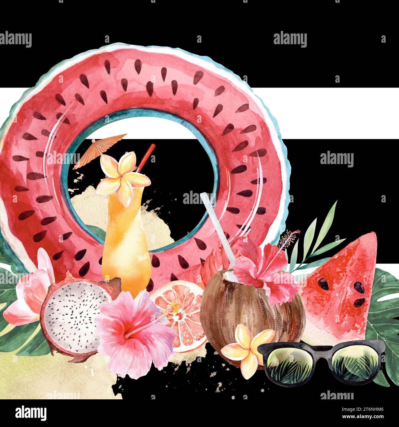 Summer vacation illustration set. Watercolor drawing. isolated object ...