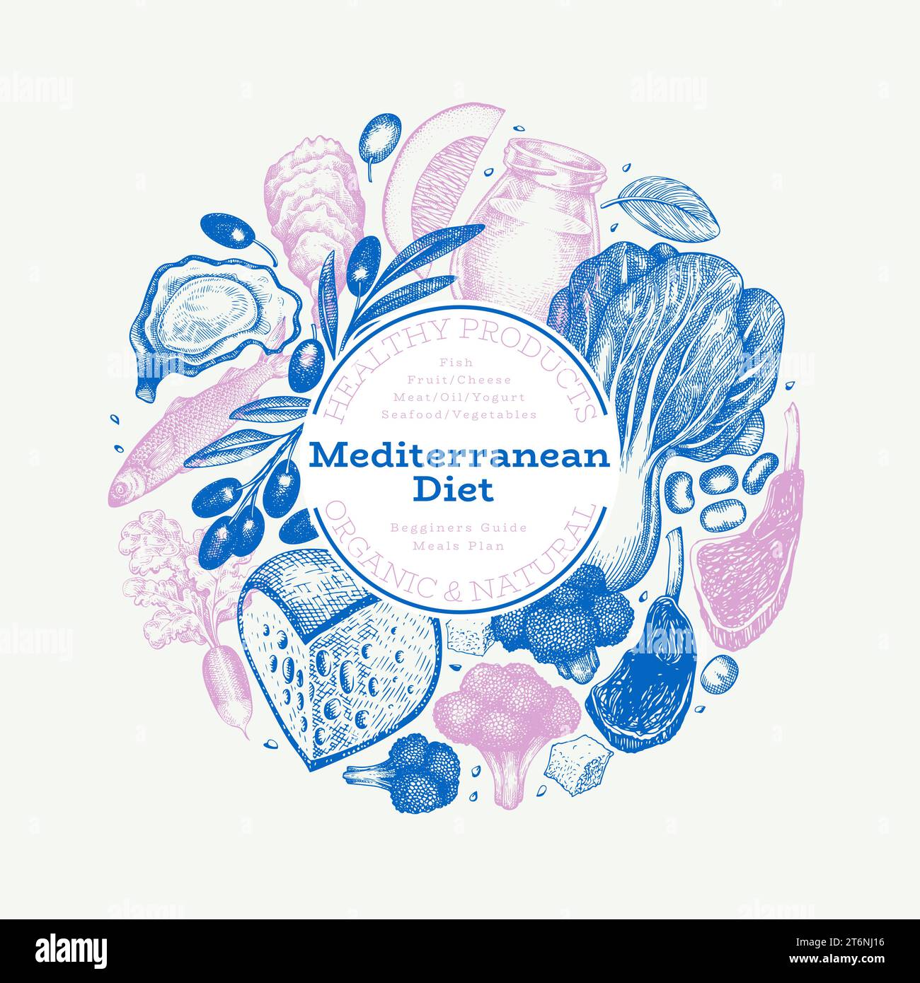 Mediterranean Cuisine Design Template. Vector Hand Drawn Healthy Food ...