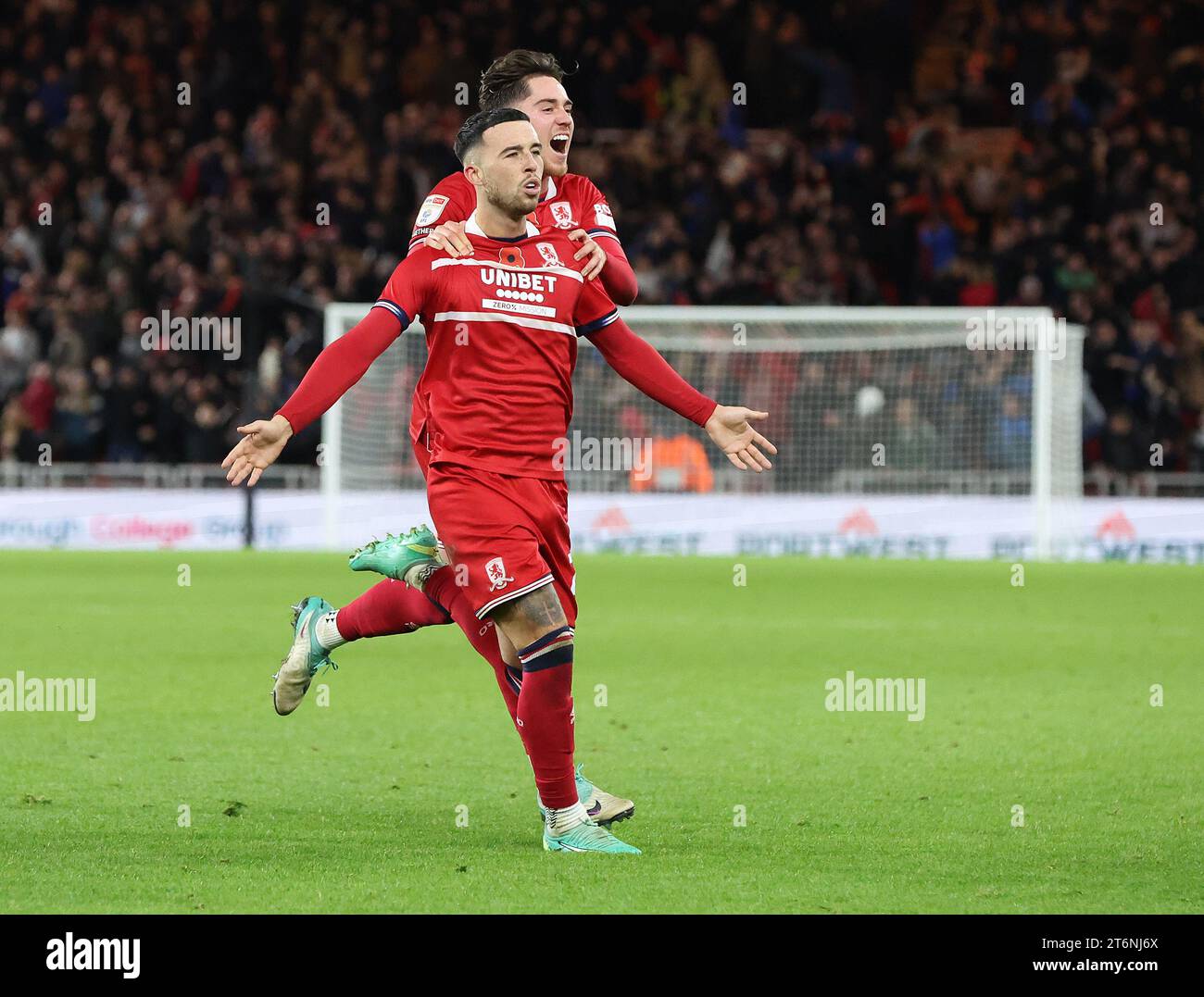 Sam Greenwood of Middlesbrough celebrates scoring from a free kick ...