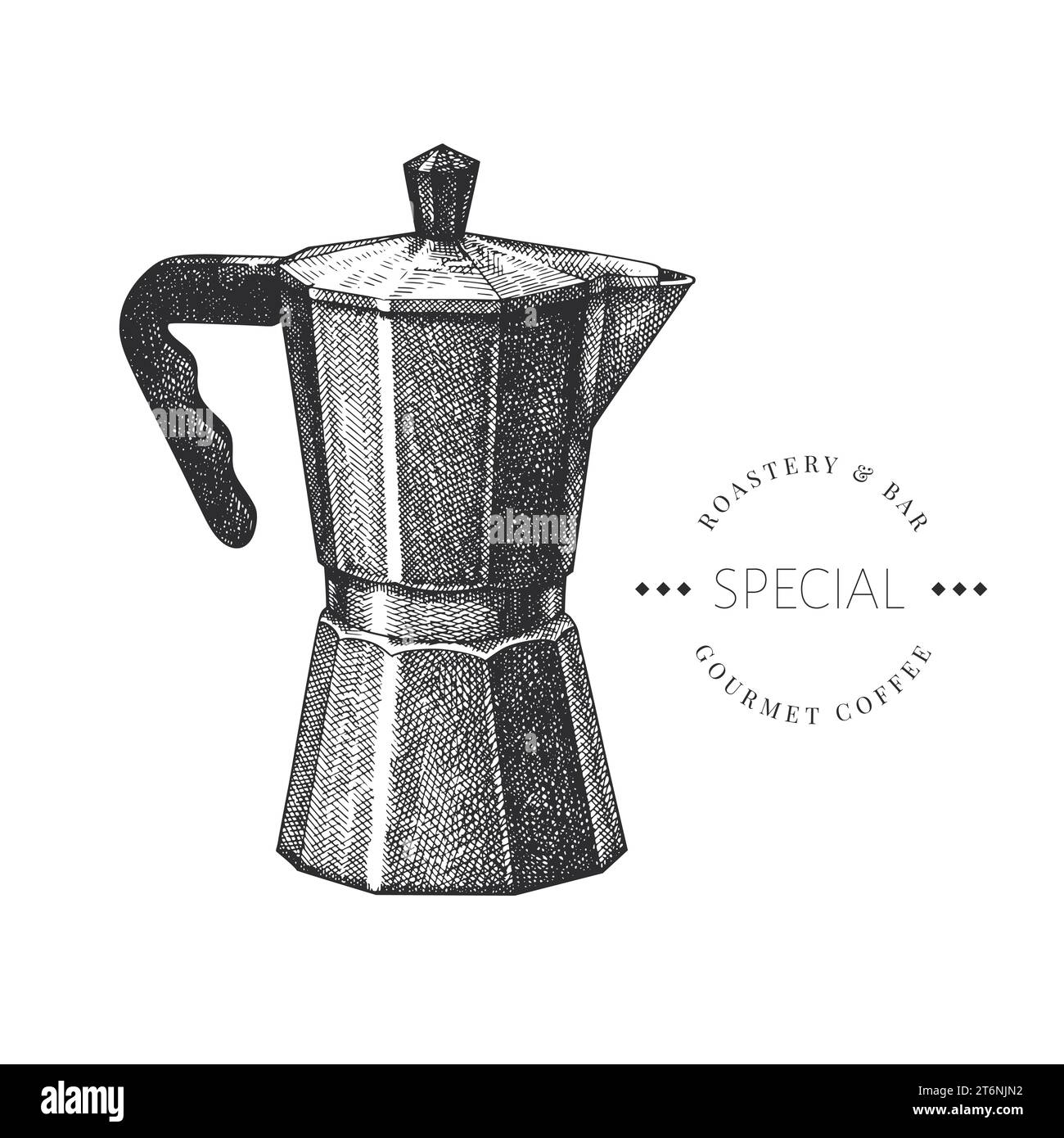 Italian Coffee Maker Illustration. Vector Hand Drawn Isolated Geyser ...