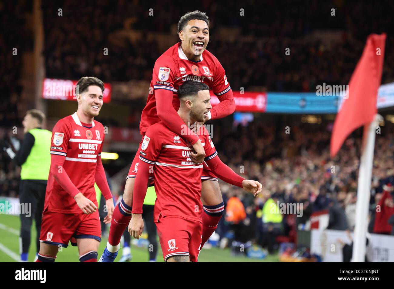 Sam Greenwood of Middlesbrough celebrates scoring from a free kick ...