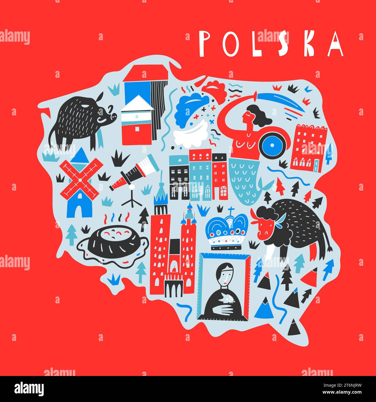 Vector Hand Drawn Stylized Map Of Polish Landmarks. Travel Illustration ...