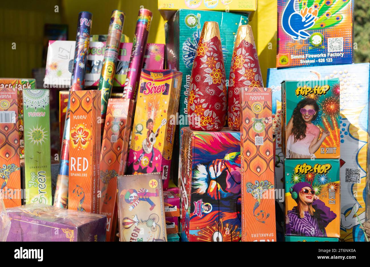 Different irecrackers displays in a street market, on the occasion of ...
