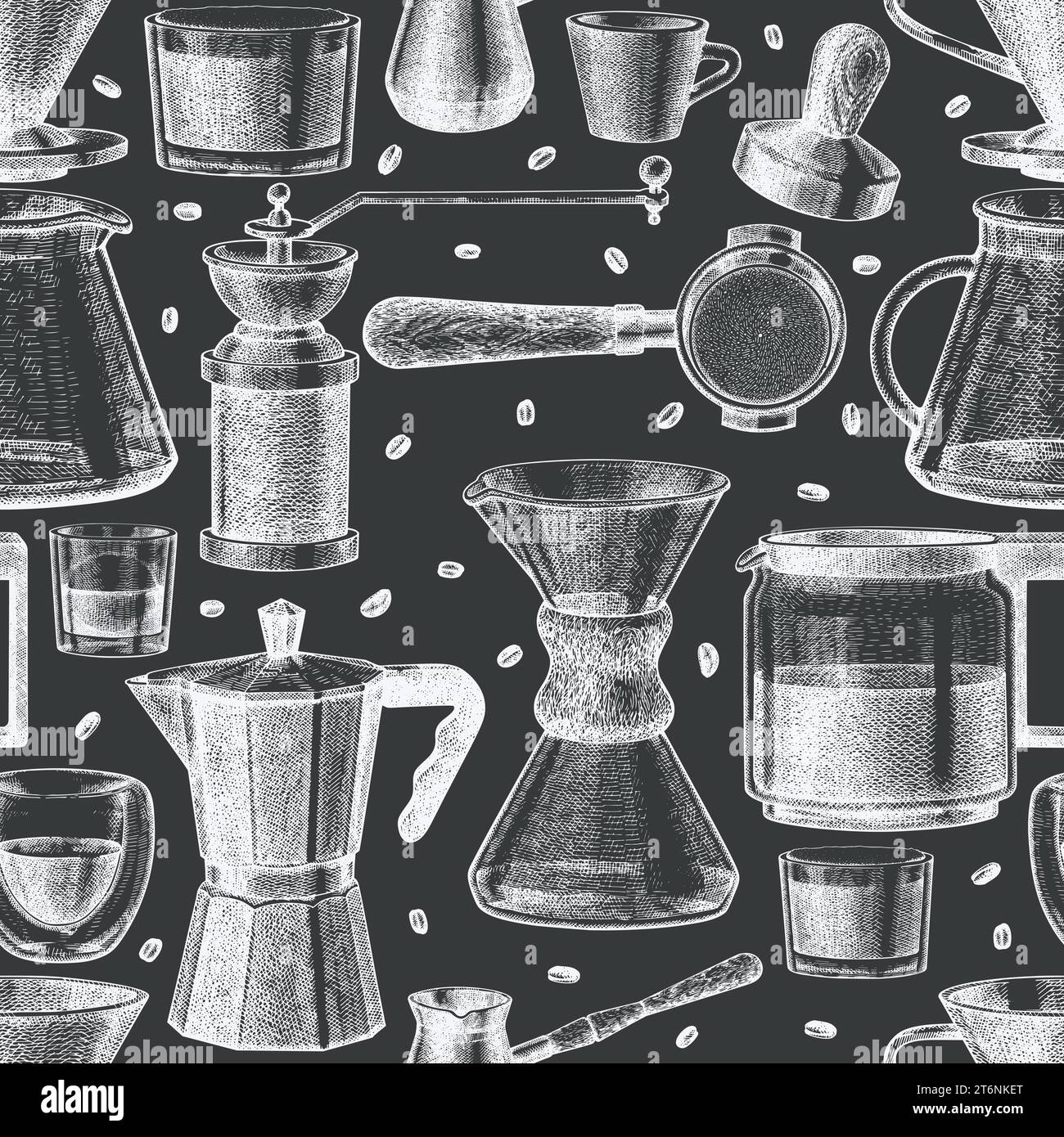 Alternative Coffee Makers Seamless Pattern. Vector Hand Drawn Specialty Coffee Equipment ...